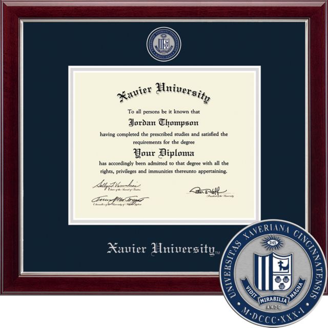 Xavier University Diploma Presidential Silver Engraved Diploma Frame